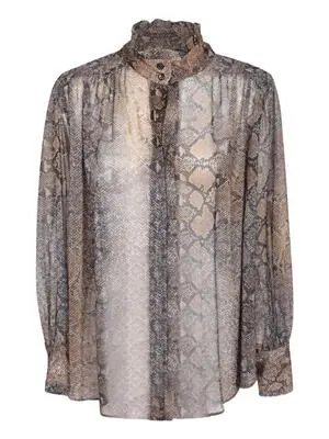 LOULOU DE SAISON LouLou De Saison Snake Print Ruffled High Neck Shirt