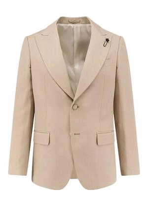 LARDINI Single-breasted Peak-lapel Blazer - Beige