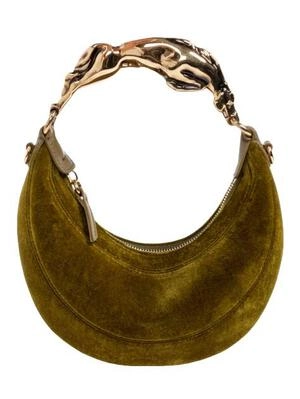 Chloé Velvet Handbag With Gold Tone Hoop Handle - Green