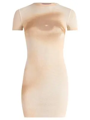 JEAN PAUL GAULTIER Jean Paul Gaultier Short Sleeve Printed Mesh Mini Dress