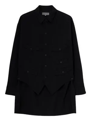 Yohji Yamamoto Wool Gabardine Vest Layered Blouse - Black