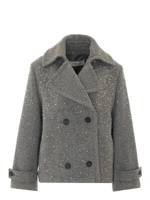 GOLDEN GOOSE Double Breasted Embellished Short Coat - Grey