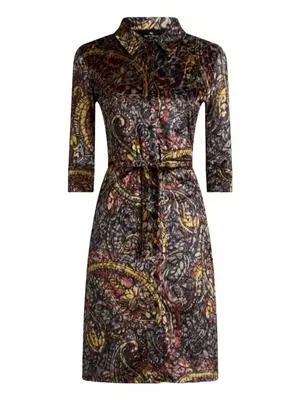 Etro Burnout Chenille Mini Shirt Dress With Floral Paisley Overprint - Black