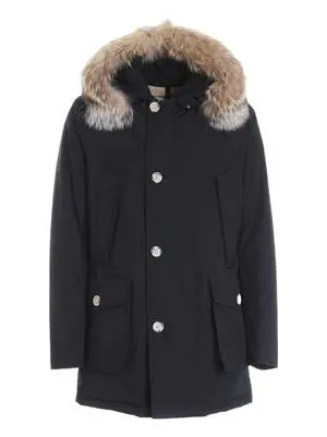 Woolrich Hooded Down Coat With Fur Trim - Black