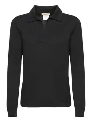 GRAN SASSO Long-sleeved Knitted Polo Shirt - Black