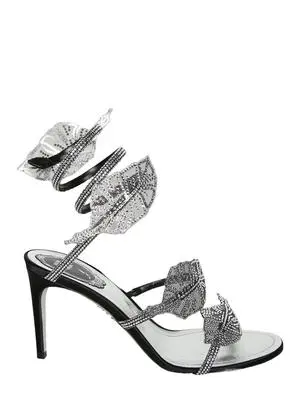 Rene Caovilla Rene Caovilla Round-Toe High-Heeled Sandals With Leaf Pattern And Ankle Strap Gray