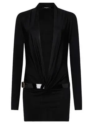 Dsquared2 Deep-cut Shiny Jersey Dress - Black