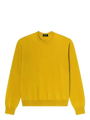 A.p.c. Ribbed Crew Neck Sweater With Embroidered Logo - Yellow