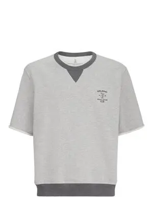 Brunello Cucinelli Cotton French Terry Short Sleeve Sweatshirt With Embroidery - Grey