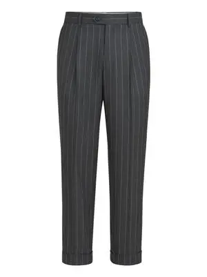 Brunello Cucinelli Brunello Cucinelli Striped Pleated Trousers Grey