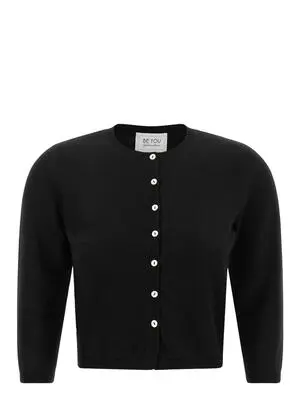 BE YOU Pure Cashmere Crew Neck Cardigan - Black