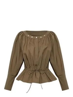Tory Burch Pleated Blouse With Puff Sleeves And Metal Button Accents - Green