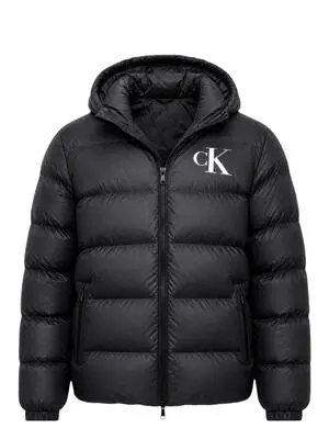 Calvin Klein Print Hooded Puffer Jacket - Black