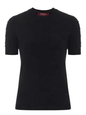 Max Mara Short-sleeved Knit Top With Ribbed Collar - Black