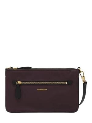 Burberry Nylon Zip Pouch With Leather Top Handle - Ruby