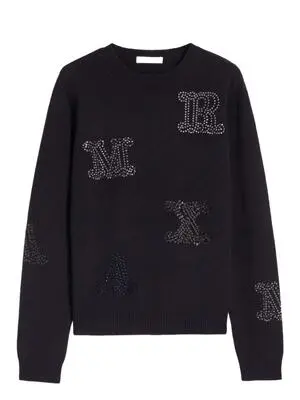 Max Mara Max Mara Cashmere Sweater With Embellished Logo Blue