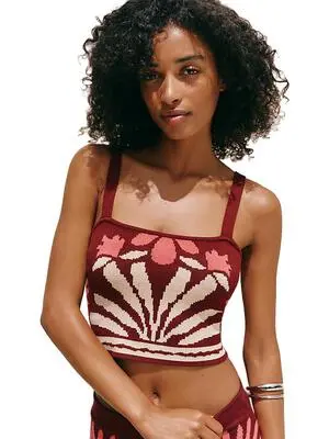 CELANDINE Knit Square Neck Cropped Tank Top - Pink Pattern