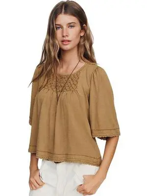 PILCRO Flutter-sleeve Swg Blouse - Brown