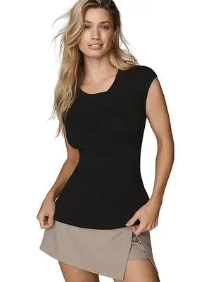 PILCRO Split-back Scoop Neck T-shirt - Black