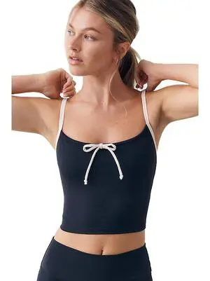 Strut This Darla Tank Top With Contrast Trim And Tie Detail - Black