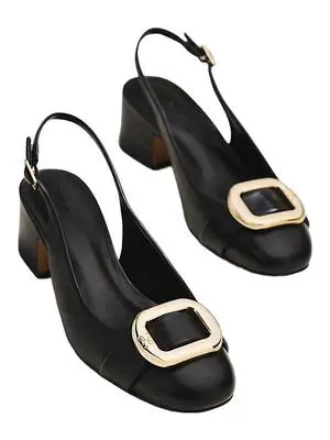 Maeve Buckle Detail Slingback Heels - Black