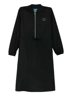 AGNES B. Logo Embroidered Zip Up Midi Dress - Black