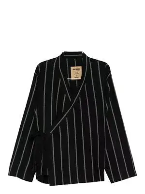 UMA WANG Vertical Stripe Wrap Blazer - Black