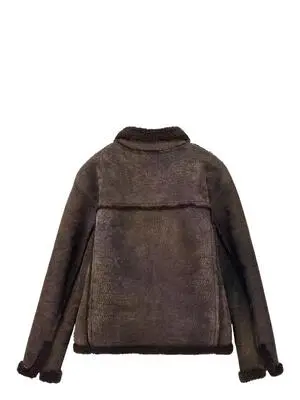 Giorgio Armani Shearling Trim Leather Jacket - Brown
