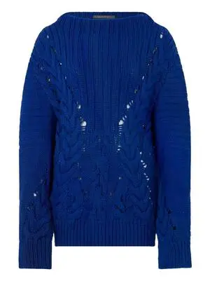 Alberta Ferretti Distressed Cable-knit Sweater - Blue