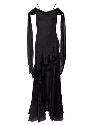 Nina Ricci Silk Ruffled Maxi Dress - Black