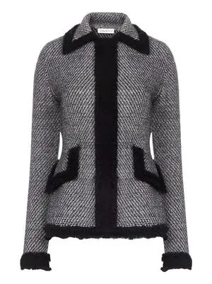 Nina Ricci Tweed Cardigan With Fringe Trim - Grey