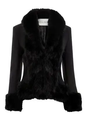 Nina Ricci Faux Fur Trim Rear-bow Jacket - Black