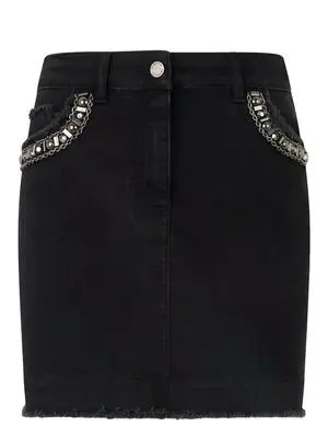 Alberta Ferretti Embellished Denim Mini Skirt - Black