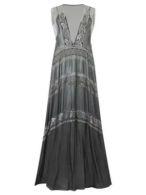 Alberta Ferretti V-neck Embroidered Maxi Dress - Grey