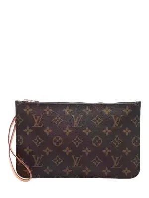 LOUIS VUITTON 1990-2020 Monogram Neverfull Mm Pouch Clutch Bag Brown