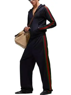 Gucci Silk Cotton Sportswear Pants With Web - Blue
