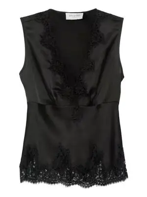 ERMANNO FIRENZE Lace-trimmed Sleeveless V-neck Top - Black