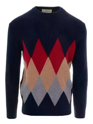 BALLANTYNE Long-sleeve Diamond Intarsia Sweater - Blue