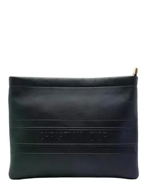 Dior Embossed Calfskin Logo Zip Clutch Bag - Black