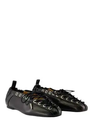 GANNI GANNI Eyelet-Embellished Lace-Up Ballet Flats Black