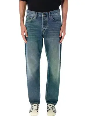 Carhartt Work In Progress Newel Logo-patch Washed Jeans - Blue
