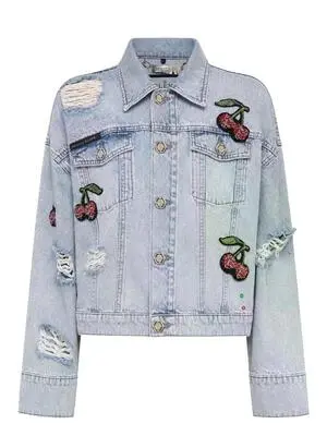 Philipp Plein Embroidered Cherry Denim Jacket - Blue