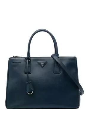 Prada Saffiano Lux Galleria Double Zip Satchel - Blue