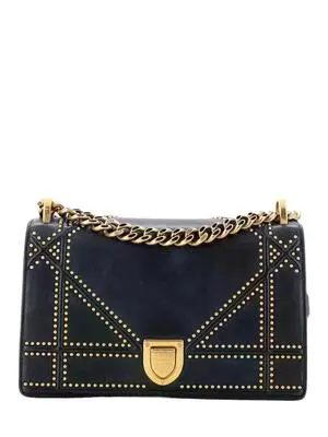Dior Diorama Flap Bag Studded Leather Small Shoulder Bag - Black