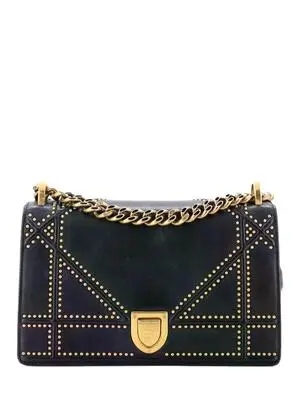 Dior Diorama Flap Bag Studded Leather Small Shoulder Bag - Black