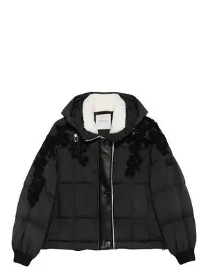 ERMANNO FIRENZE Quilted Floral Appliqué Hooded Coat - Black