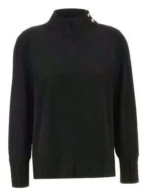 ELENA MIRÒ High Neck Button-detail Sweater - Black