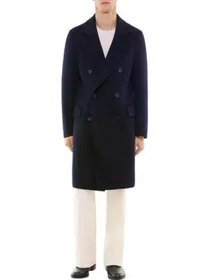 FURSAC Herringbone Double-breasted Coat - Blue