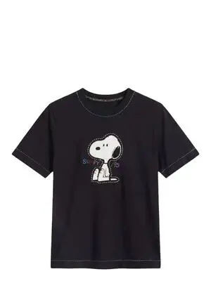 Chinti & Parker Snoopy Embroidered Cotton T-shirt - Black