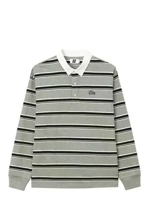 Izzue Horizontal-stripe Long-sleeve Polo Shirt - Grey